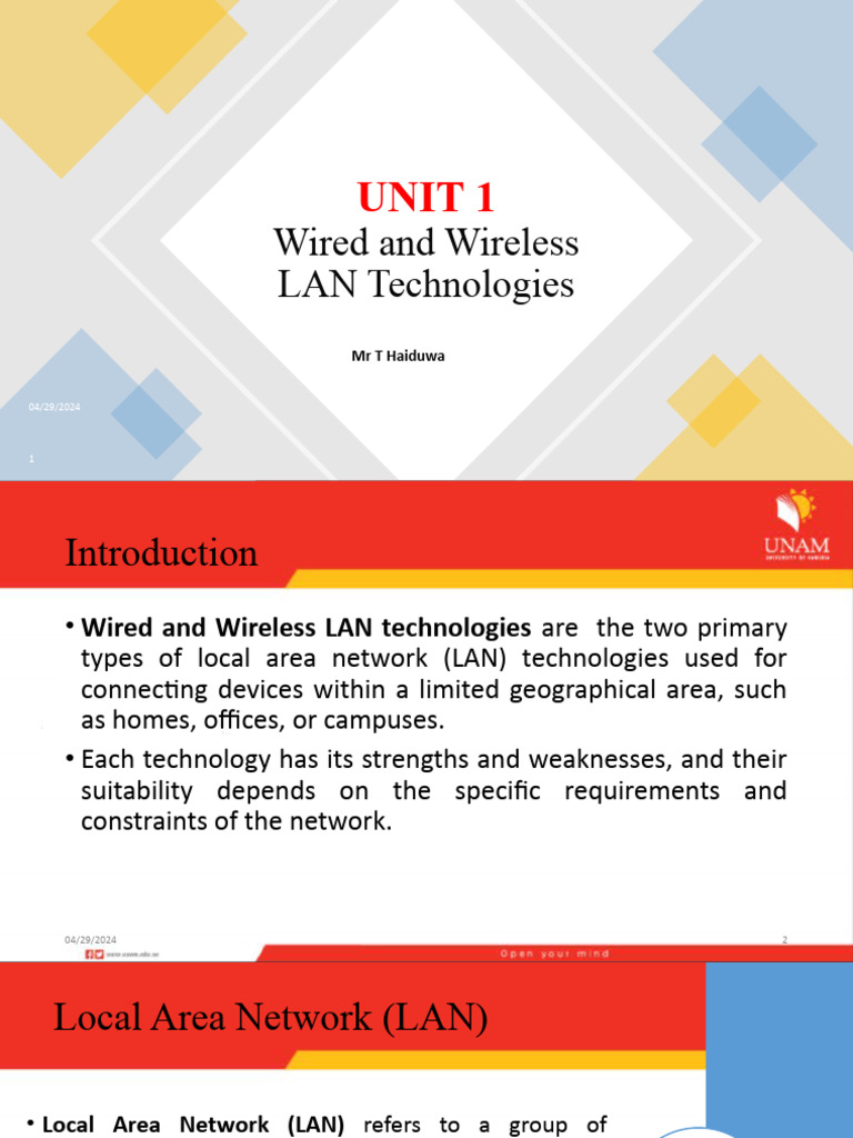 UNIT 1 - Wired and Wireless LAN Technologies | PDF | Ethernet | Computer Network