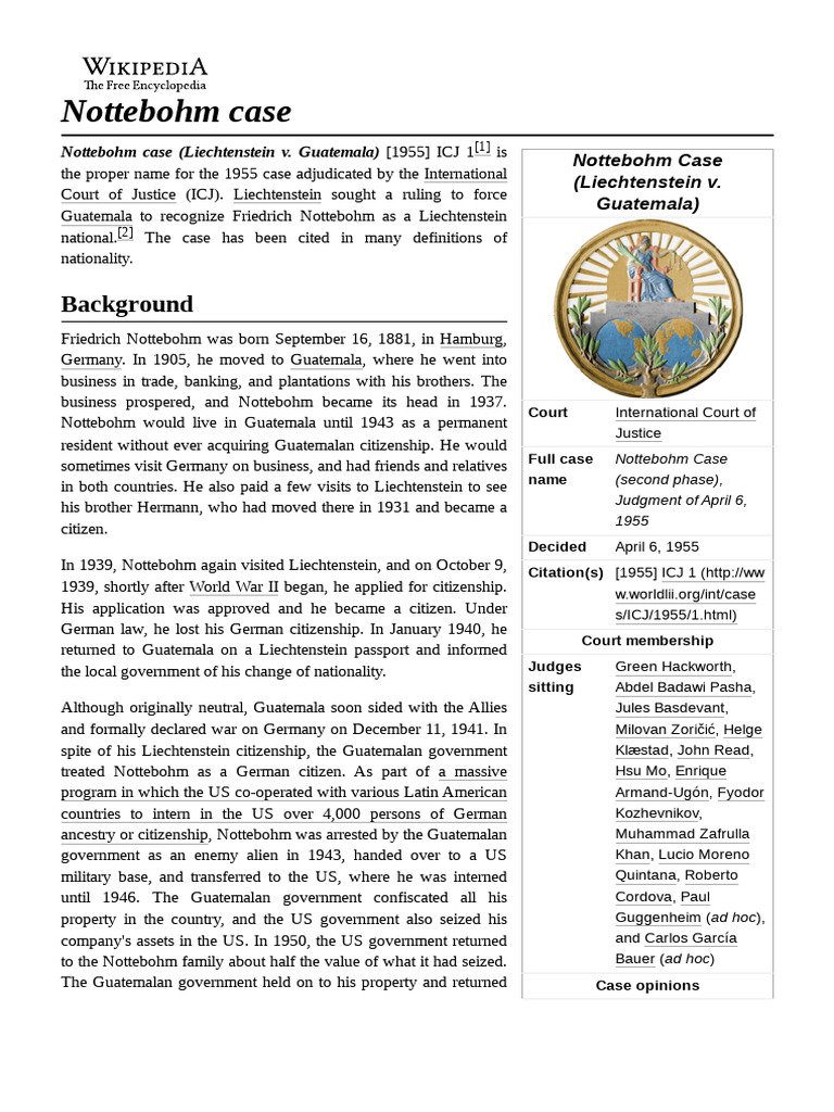Nottebohm Case | Download Free PDF | Government And Personhood ...