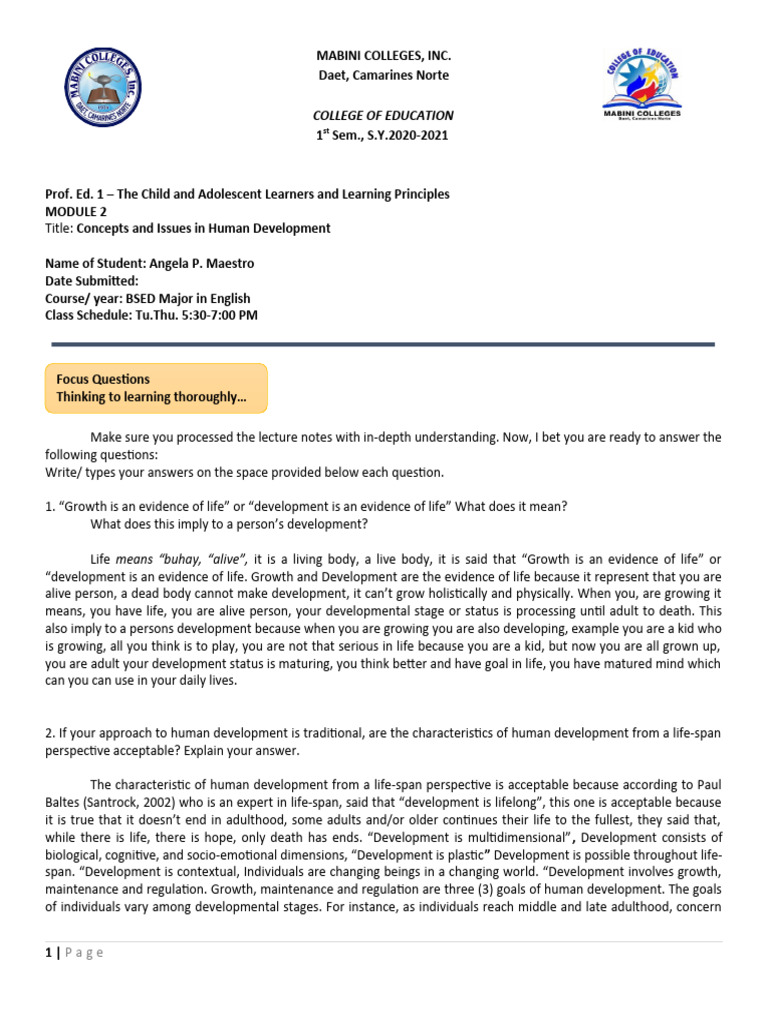 Module 2 Issues and Concepts in Human Development Activities 22 | Download Free PDF ...