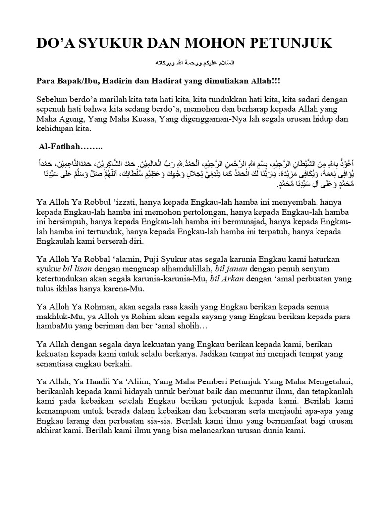 Do'a Syukur dan Permohonan Petunjuk | PDF