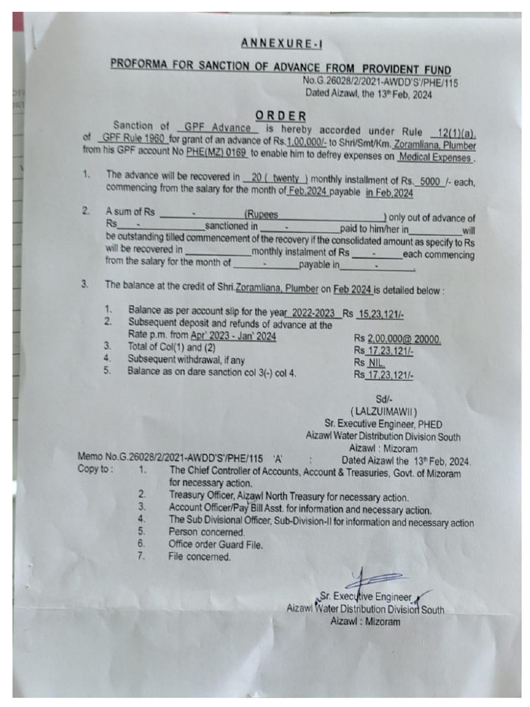 Zoramliana GPF Sanction Order - 20240215142438 | PDF