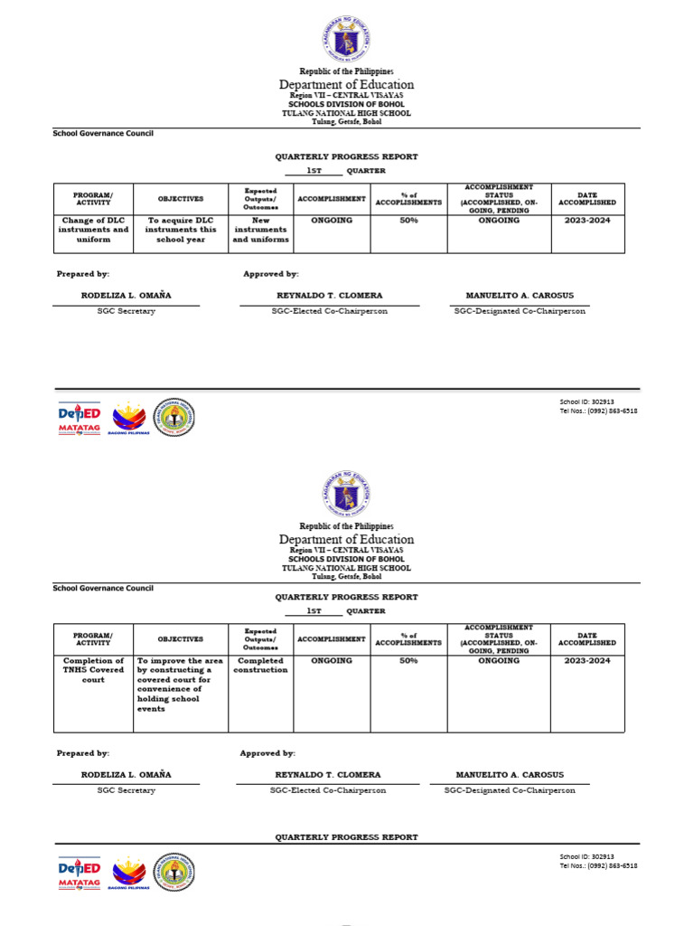 8 SGC MOV Quarterly Progress Report OK | PDF | Philippines | Government