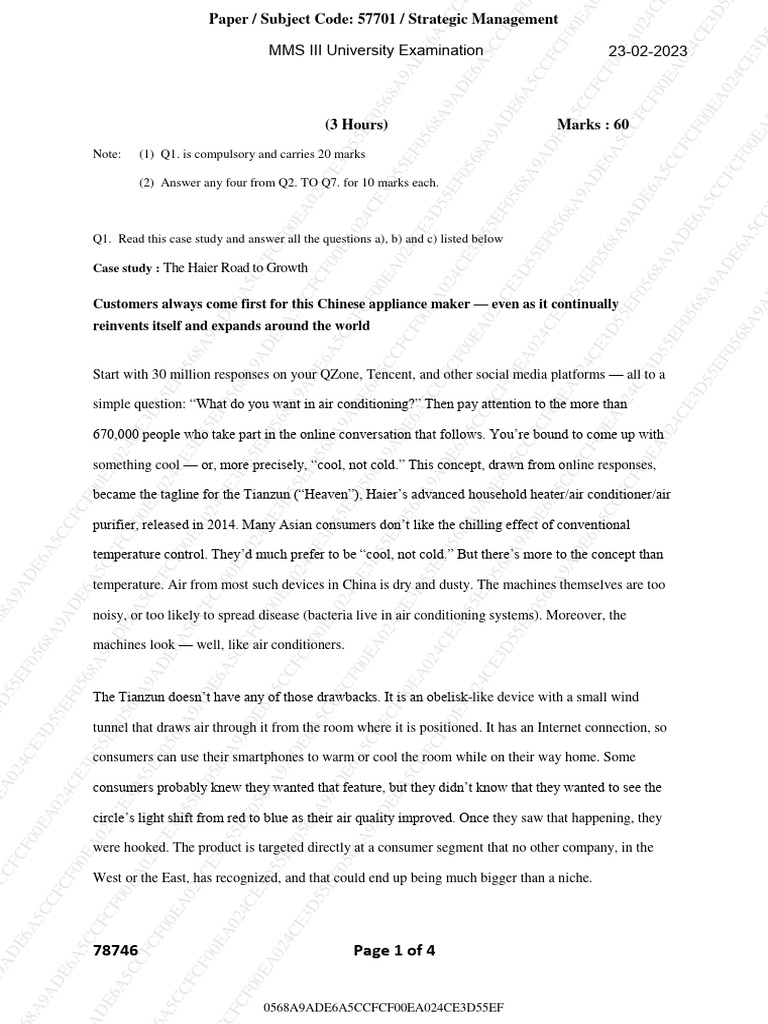 Strategic Management Exam Paper 2023 | PDF | Mass Media