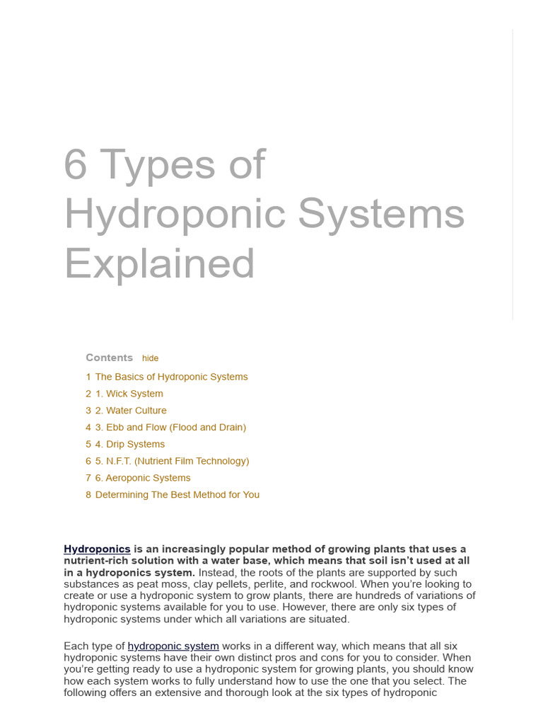 6 Types of Hydroponic Systems Explained - Sensorex Liquid Analysis Technology | PDF ...