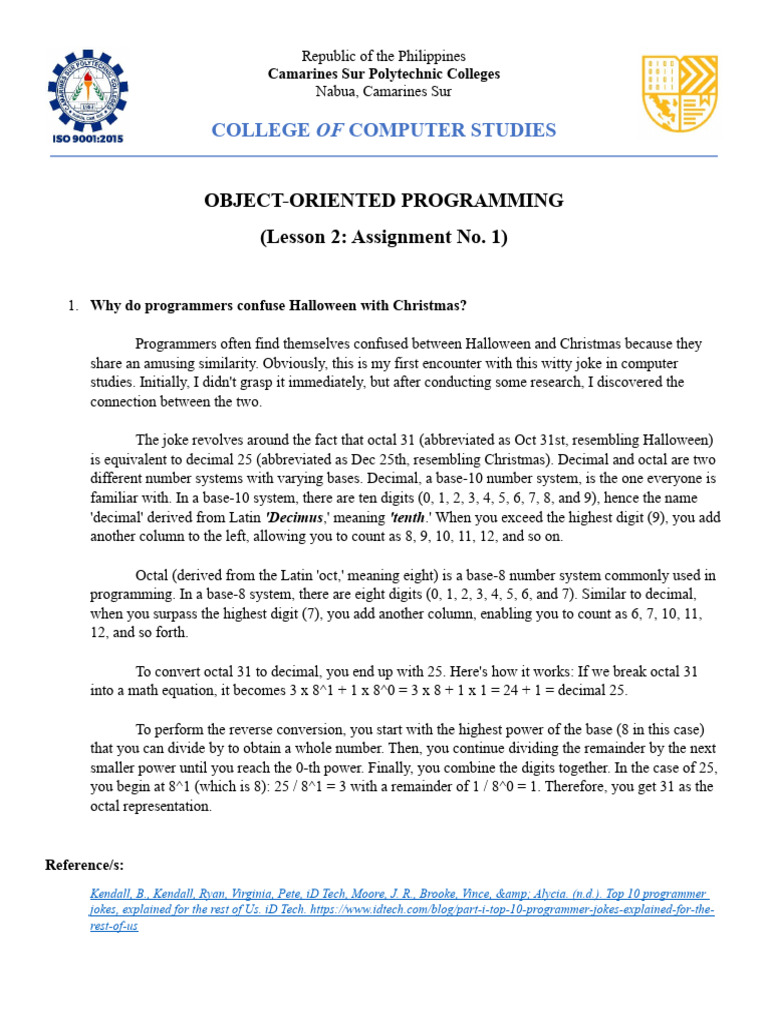 DULFO - OOP - Lesson2Assignment1 | PDF | Numbers | Mathematics