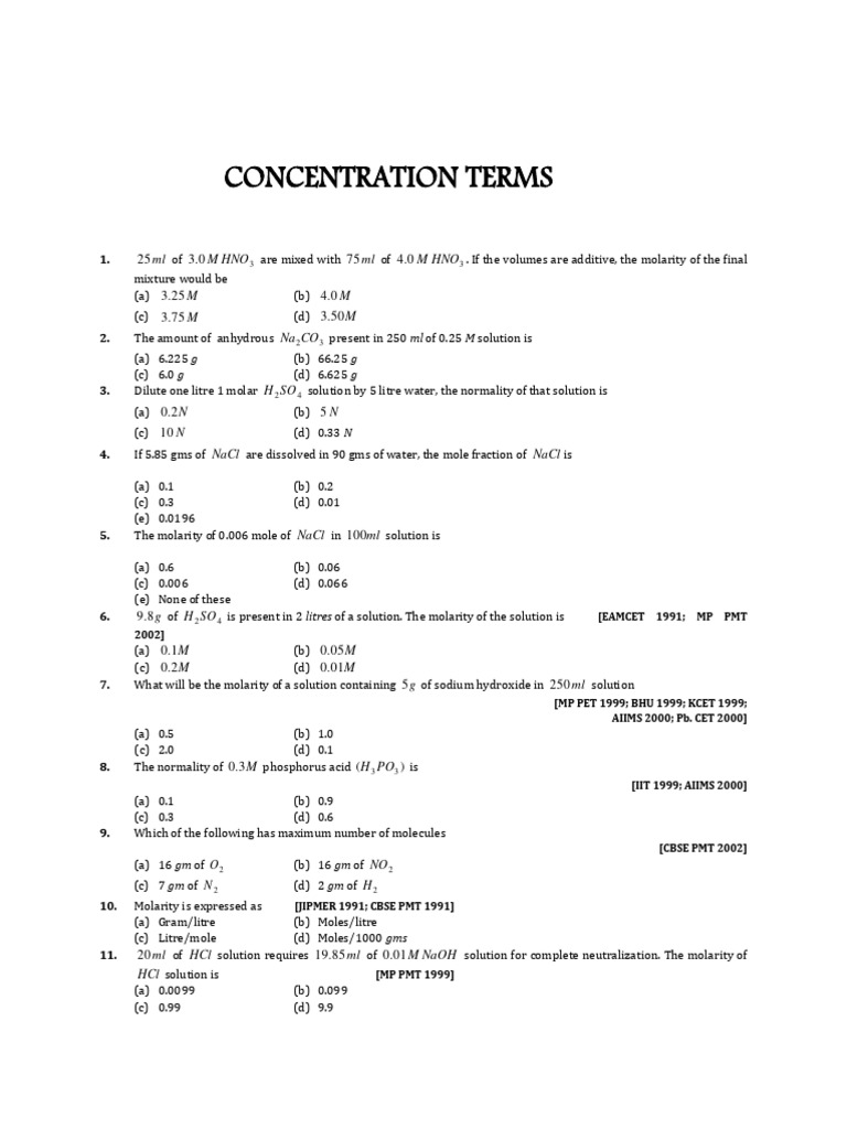 CONCENTRATION TERMS | PDF | Concentration | Solubility