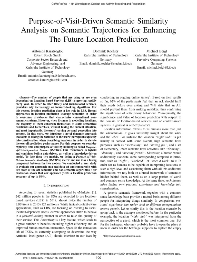Purpose-of-Visit-Driven Semantic Similarity Analysis On Semantic Trajectories For Enhancing The ...