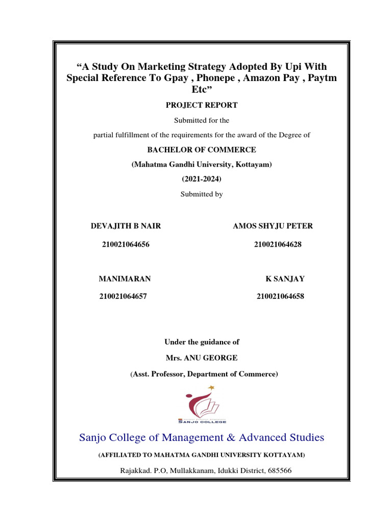 A Study On Marketing Strategy Adopted By Upi With Special Reference To ... A Study On Marketing Strategy Adopted By Upi With Special Reference To ...