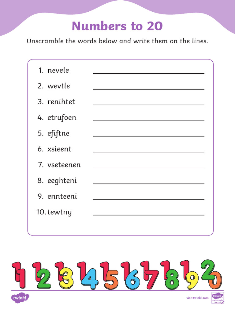 Unscramble Numbers 1-20 Activity | PDF