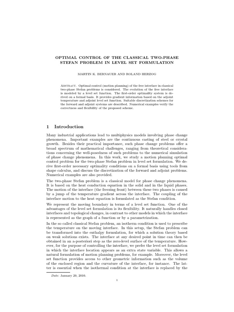 Optimal Control of The Classical Two-Phase Stefan | PDF | Finite Element Method | Mathematical ...