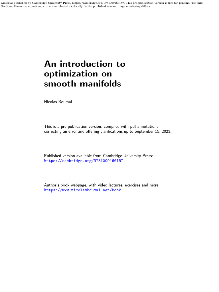 IntroOptimManifolds_Boumal_2023 | PDF | Manifold | Gradient