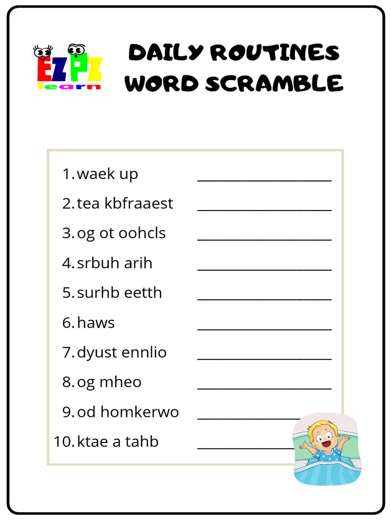 Daily Routine Word Scramble Simple | PDF