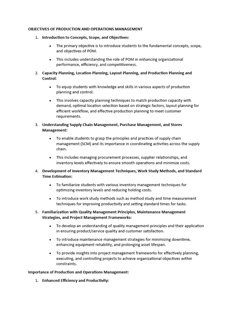 Objectives of Production and Operation Management | PDF | Supply Chain ...