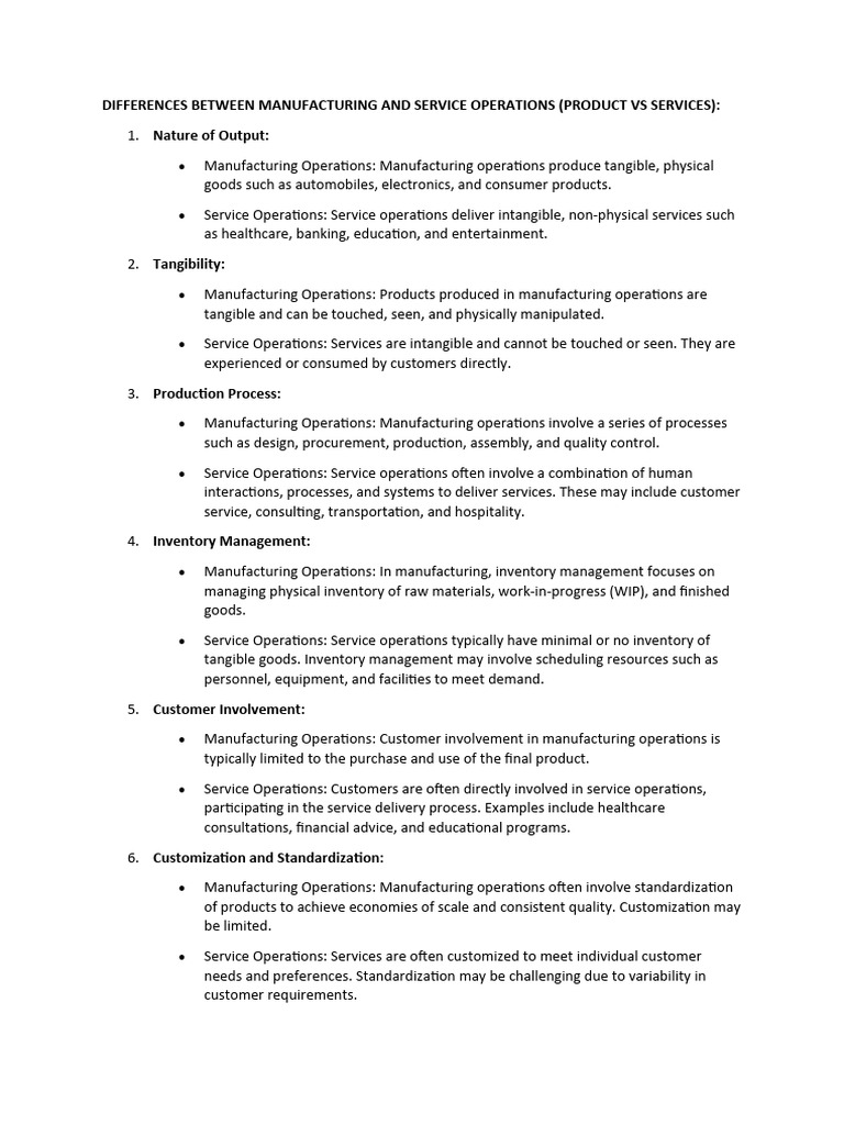 Manufacturing vs. Service Operations Differences | PDF | Quality ...