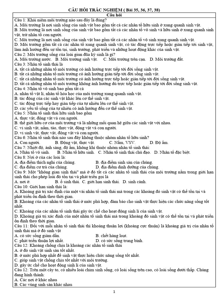 ĐỀ CƯƠNG HKII MÔN SINH HỌC 12 | PDF