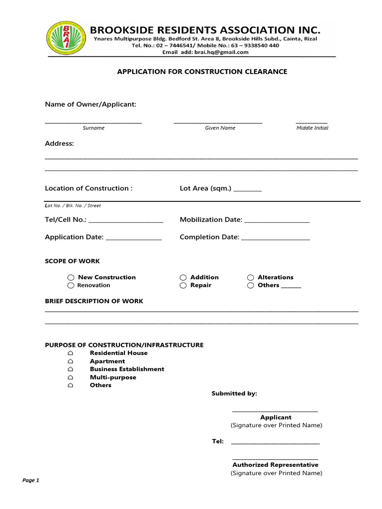 Application-for-Construction-Clearance-Form-2023 | PDF | Parking | Building