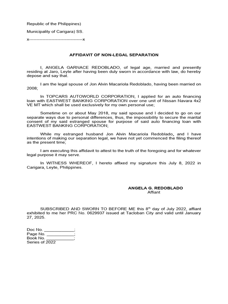 Affidavit of Non Legal Separation | PDF
