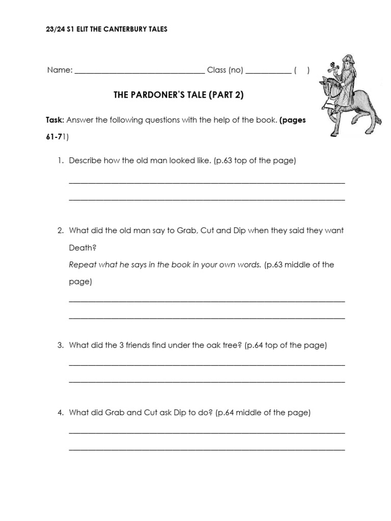 23 - 24 S1 ELIT - The Pardoner's Tale | PDF | Teaching Methods & Materials
