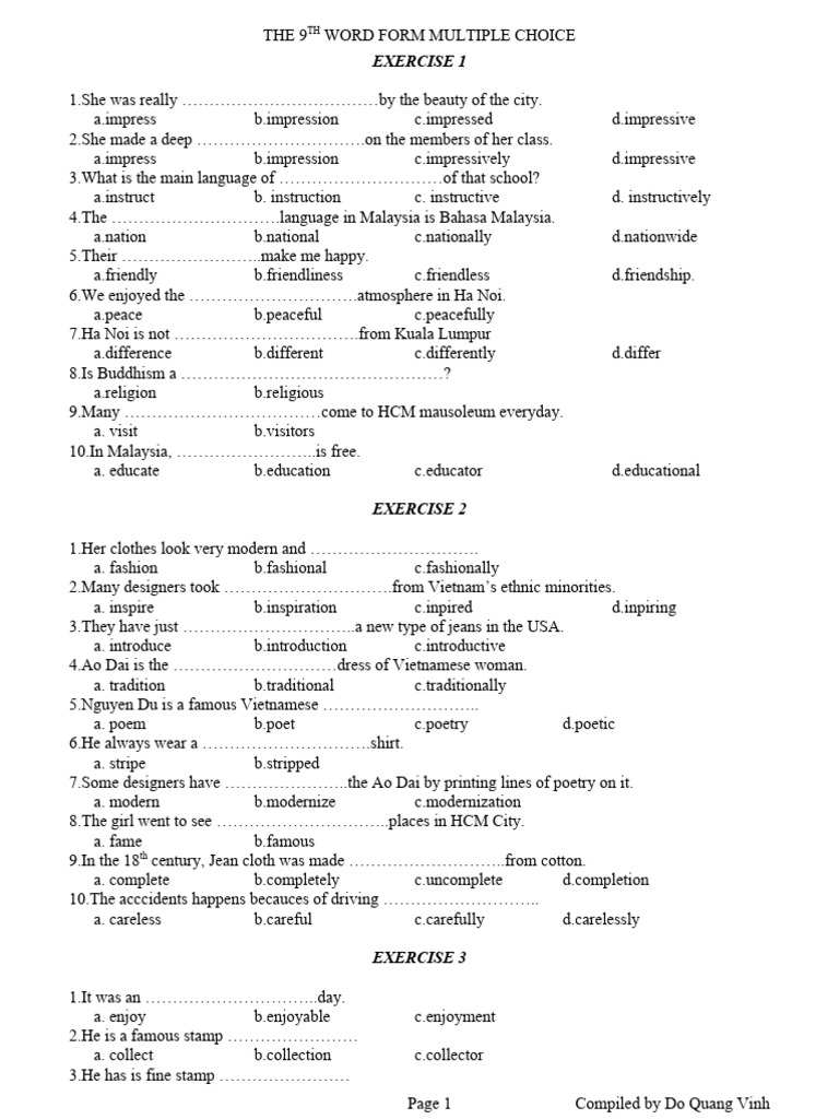 Bai Tap Trac Nghiem Wordform hsg9 | PDF | Poetry