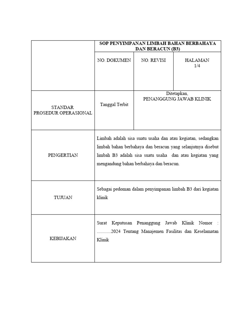 Sop Penyimpanan Limbah B3 Pdf
