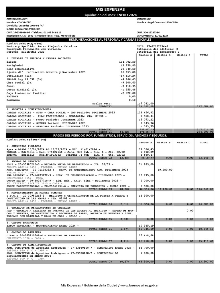 Modelo de Liquidación Expensas | PDF
