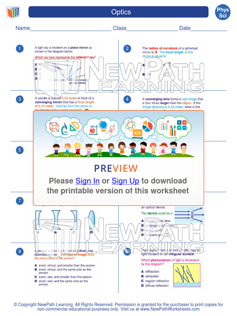 Worksheet Physics High School Optics 0 | PDF | All Rights Reserved ...