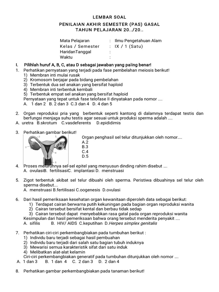 Kelas 9 Latihan Soal PAS 1 IPA | PDF