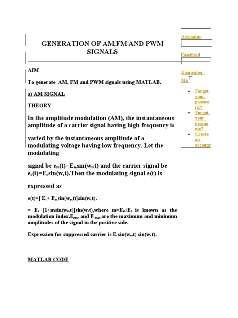 Generation of Am | PDF | Frequency Modulation | Modulation
