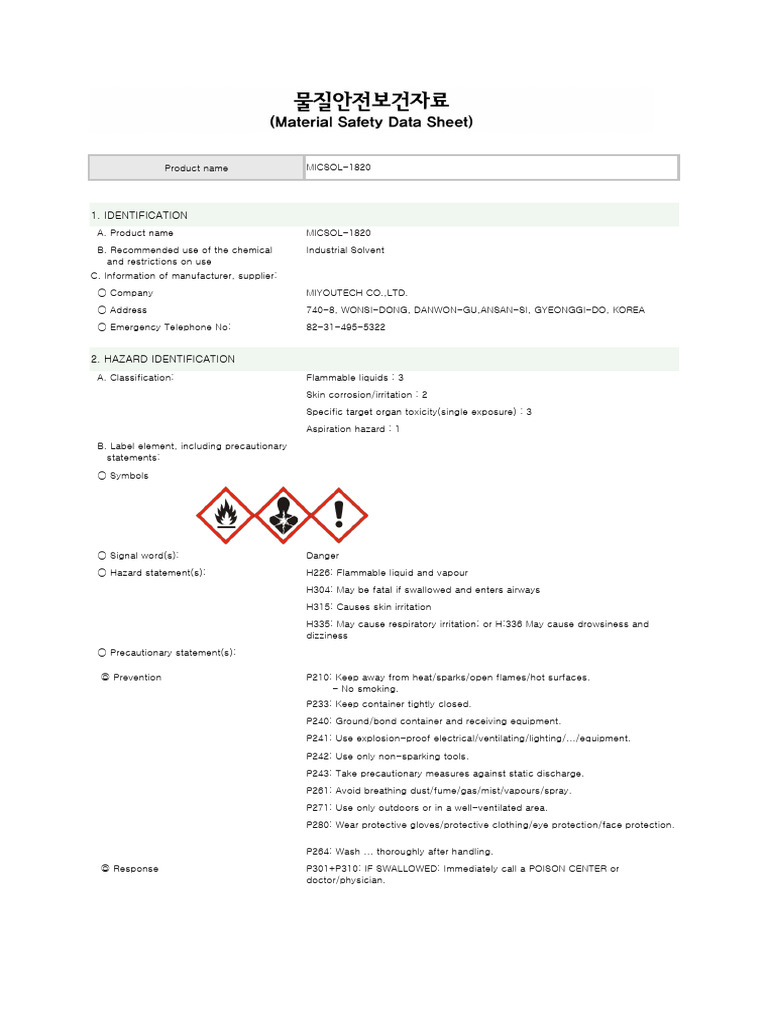 MSDS_MICSOL | PDF | Firefighting | Water