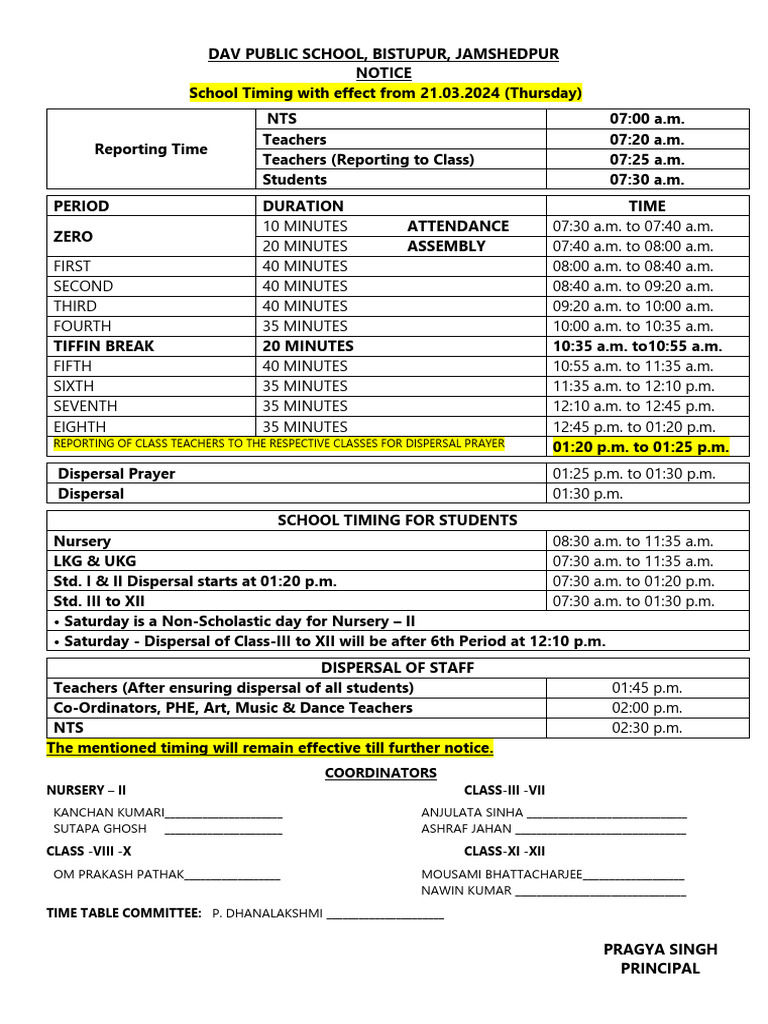 School Timing 7.30 March 24 | PDF