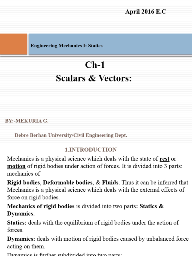 Cha-1 Scalars and Vectors | PDF | Euclidean Vector | Force