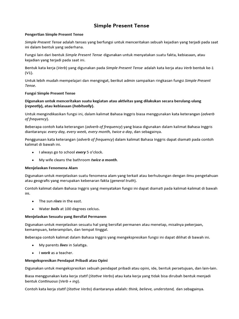 Fungsi dan Contoh Simple Present Tense | PDF