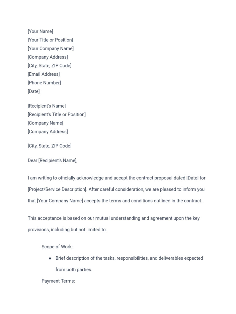 How To Write A Contract Acceptance Letter | PDF