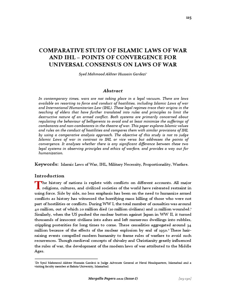 Comparative Study of Islamic Laws of War and Ihl - Points of ...