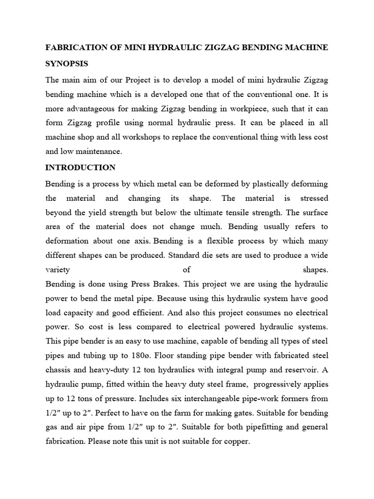 Fabrication of Mini Hydraulic Zigzag Bending Machine | Download Free PDF | Mechanical ...