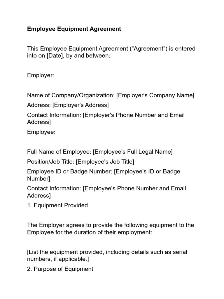 Employee Equipment Agreement | Download Free PDF | Employment | Government