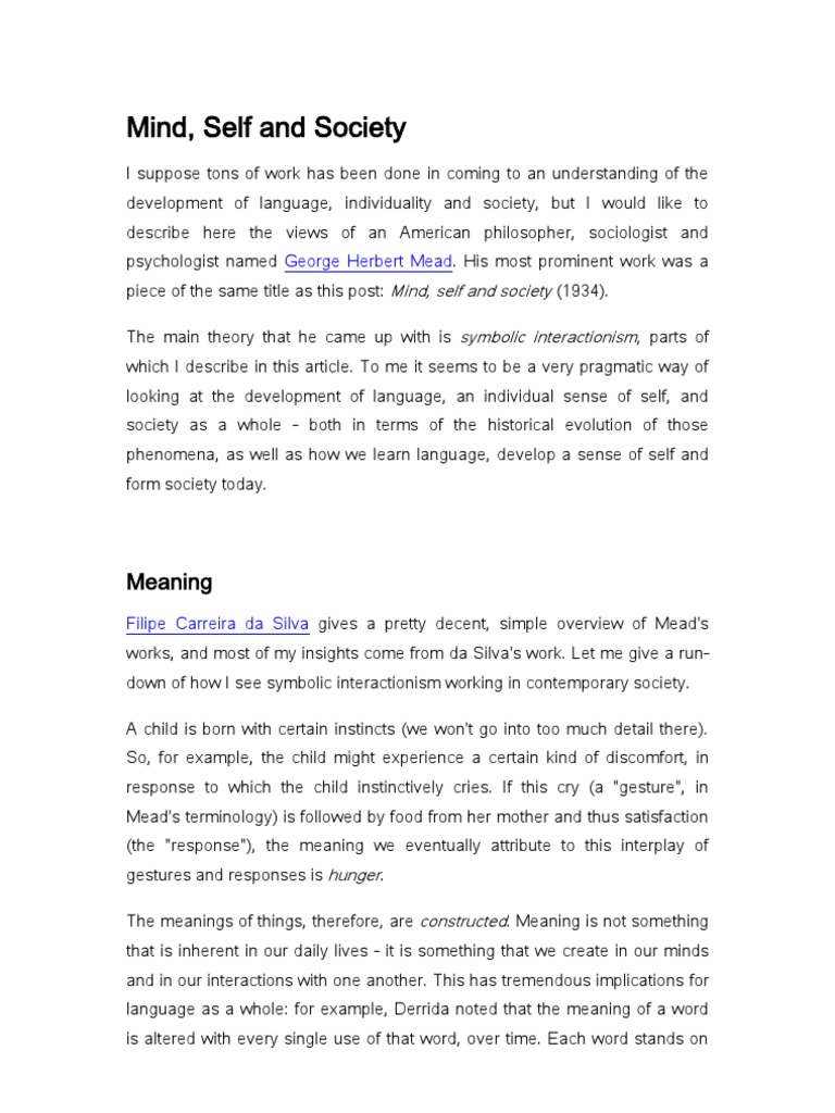 Mind, Self and Society | PDF | Self | Mind