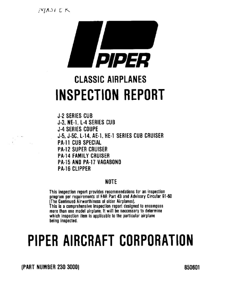 Piper Classic Airplanes Inspection Checklist | PDF