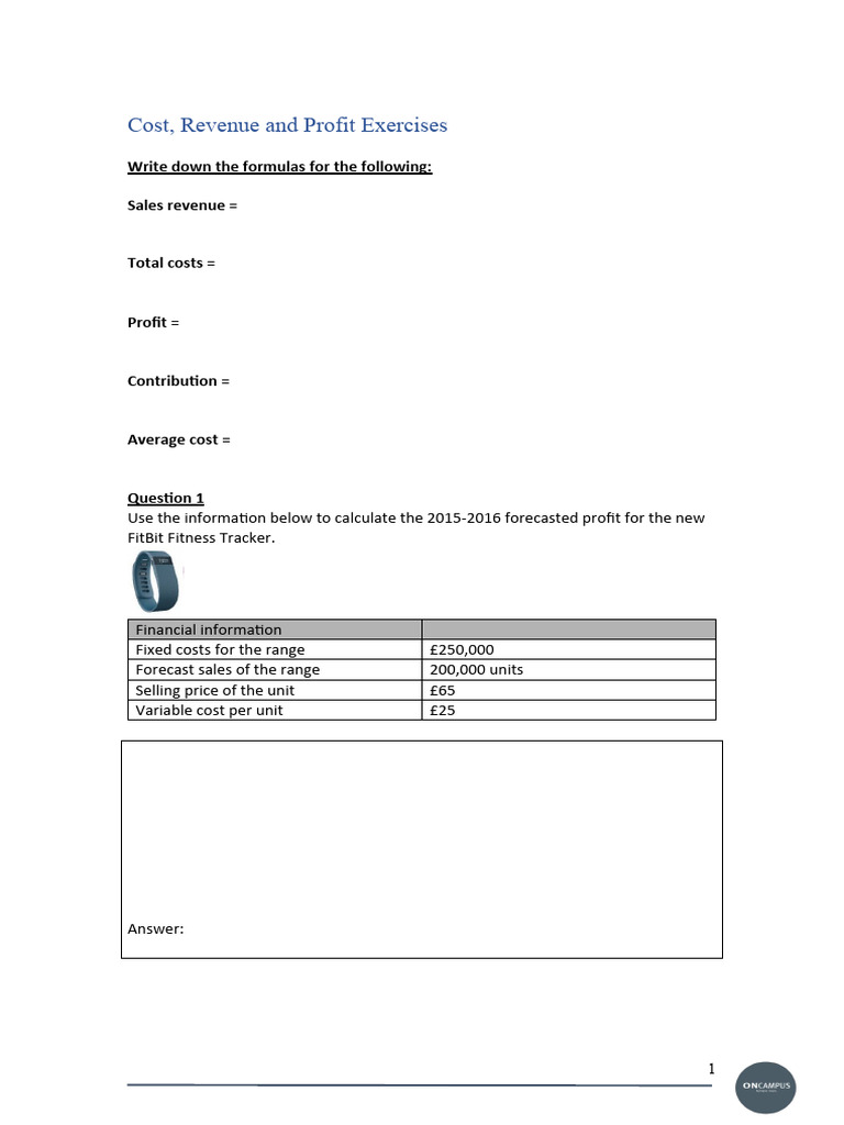 Cost and Revenue Practice Exercises Questions | PDF | Cost | Profit (Economics)