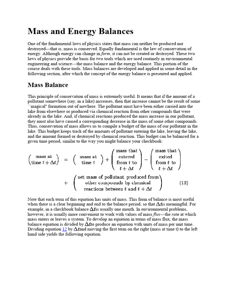 Mass and Energy Balances | Download Free PDF | Chemical Reactor | Fluid Dynamics