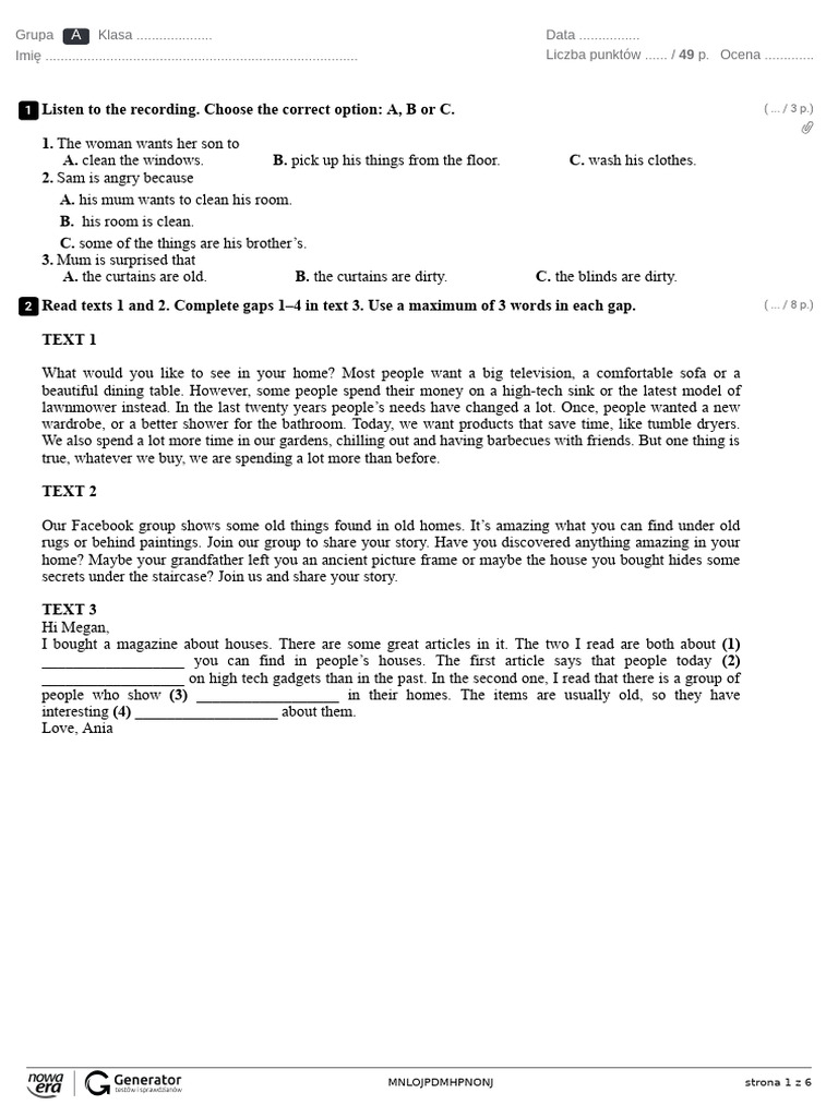 Unit 5 Test A Test - Ekowydruk | PDF