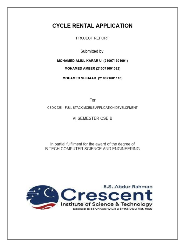 CYCLE RENTAL APPLICATION - Docx 1 | PDF | Transport | Sustainable Transport