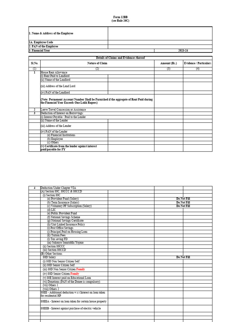 12BB Per Circular 2023-2024 | PDF | Loans | Insurance