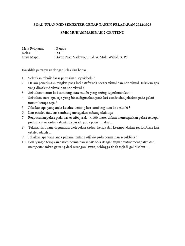 Soal Ujian Mid Genap Kelas Xi 2023-2024 | PDF