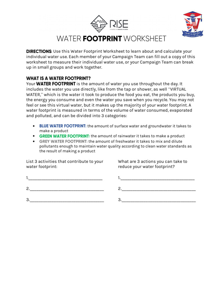 Water Footprint Worksheet | PDF | Home & Garden