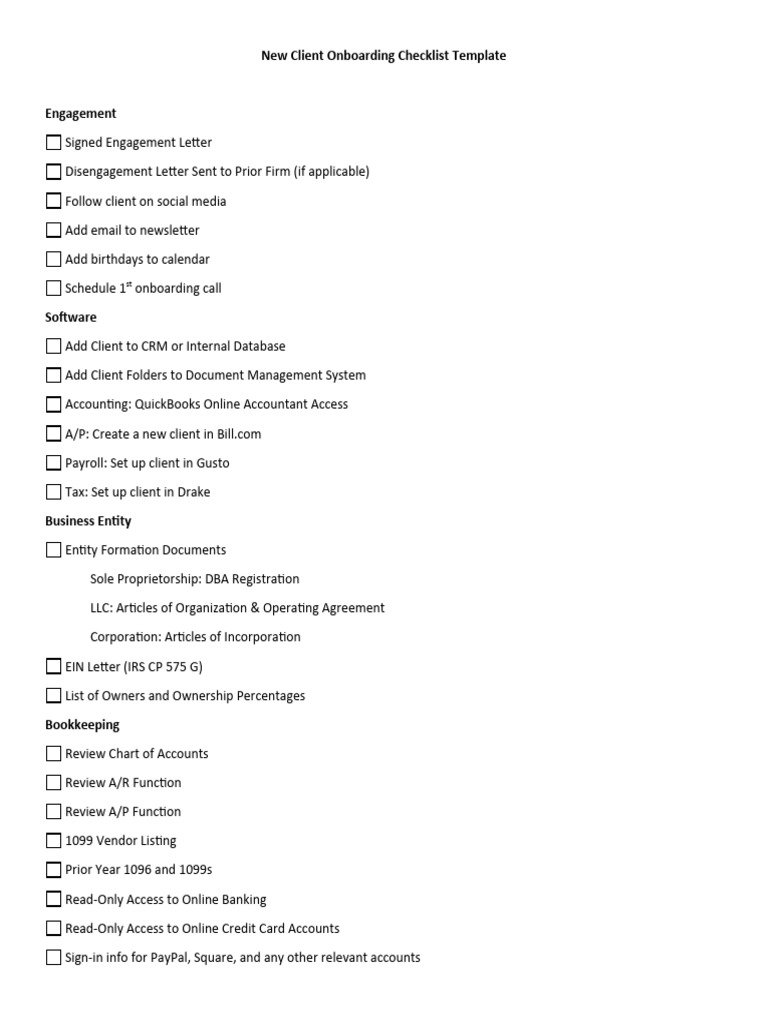 New Client Onboarding Checklist Template | PDF