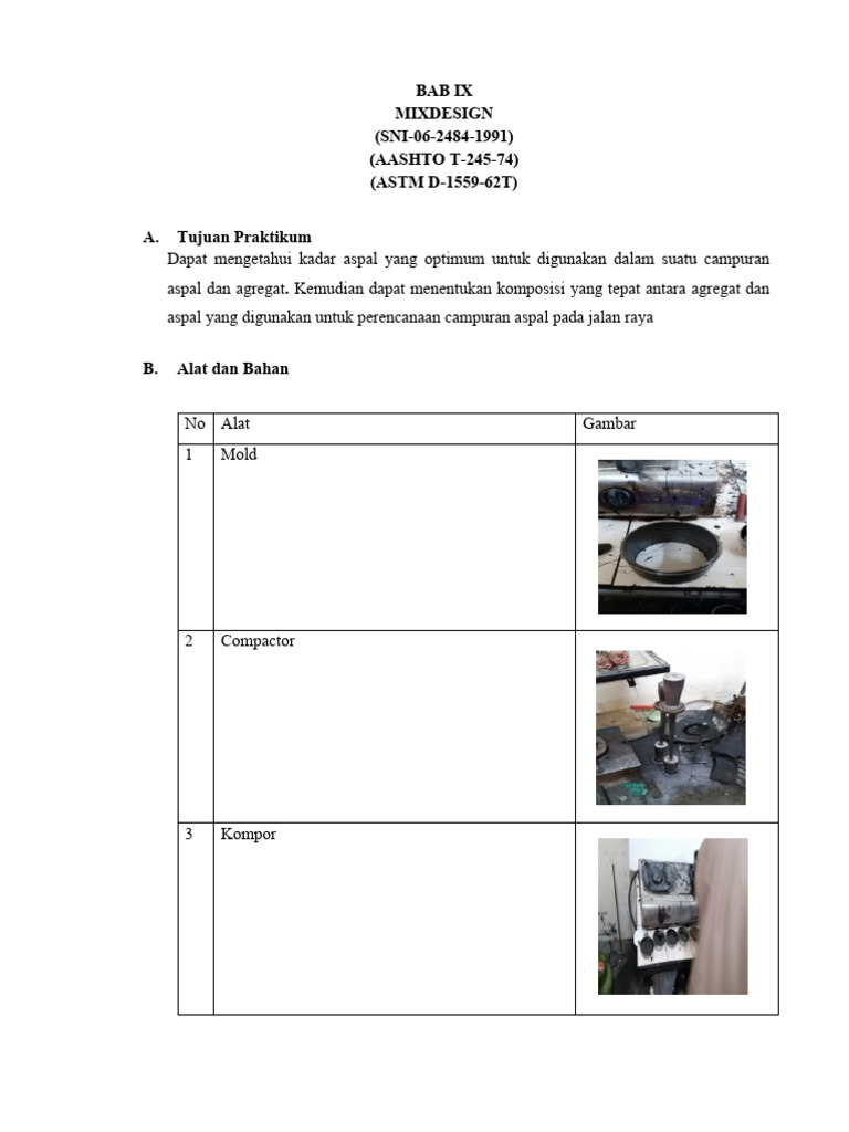 Bab Ix Mixdesign (SNI-06-2484-1991) (AASHTO T-245-74) (ASTM D-1559-62T ...