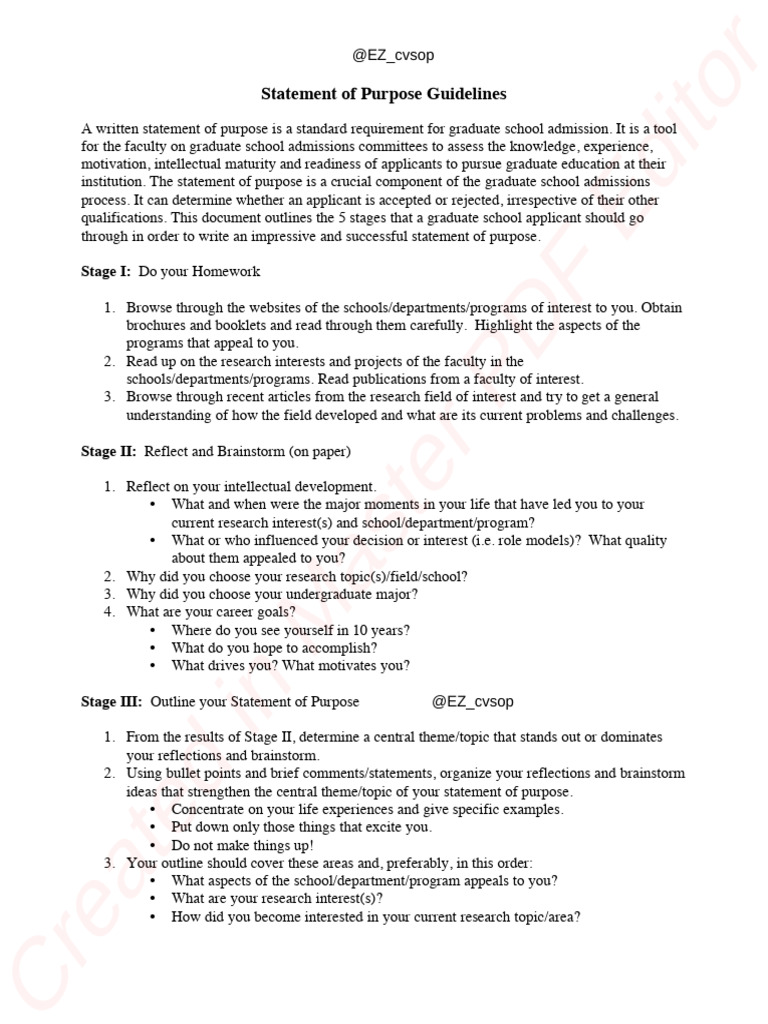 Statement of Purpose Guidelines @EZ - Cvsop | PDF | Experience ...