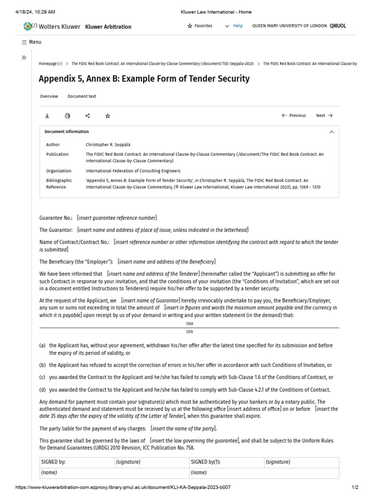 Tender Security Form Example | PDF | Signature | Legal Tender