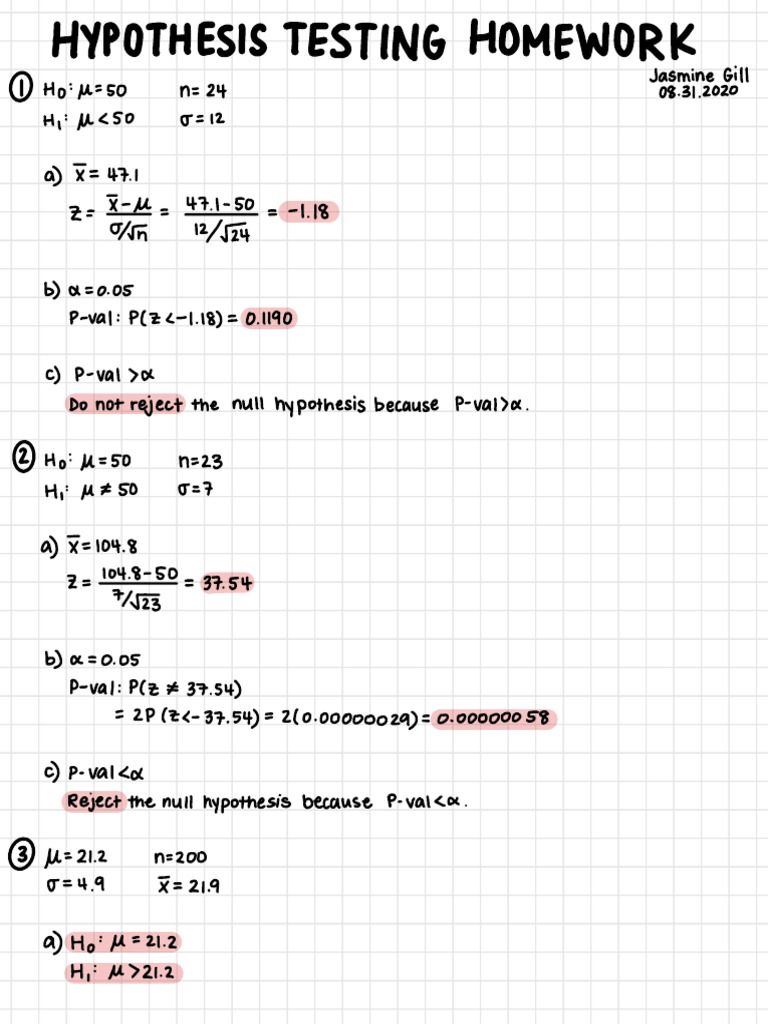 HW 7 Hypothesis Testing | PDF